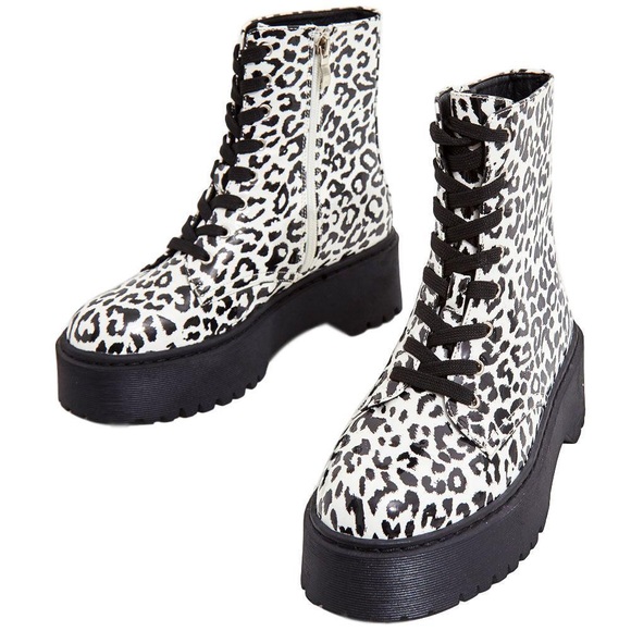 Shoes | White Leopard Combat Boot | Poshmark